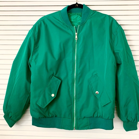 Jackets & Coats | Emerald Green Bomber Jacket With Flutter Sleeve ...